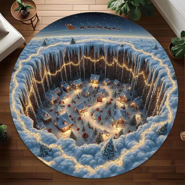 商品名:  3D Illusion Christmas Round Rug ? Holiday Optical Print Carpet for Living Room, Bedroom &amp; Entryway | Non-Slip ...