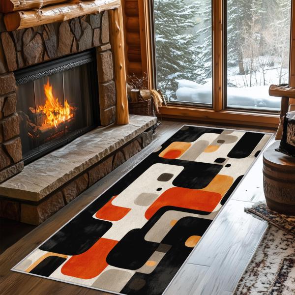 商品名:  2.6x10 Mid Century Modern Runner Rug for Hallway, Washable Abstract Geometric Rug Runner Non Slip, Mid Century Hom...