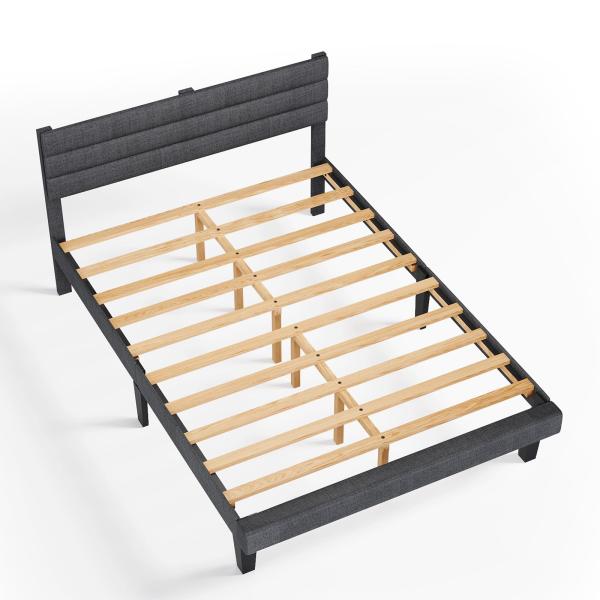 商品名:  Bed Frame,Platform Bed Frame with Headboard,Tufted Platform Bed Frame - Linen-Like Upholstery, Horizontal Stripe H...