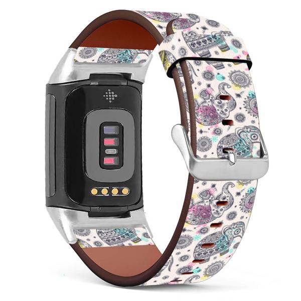 商品名:  Mingdao Compatible with Fitbit Charge 5 / Charge 6 Stylish PU Leather Band Replacement Strap, Elephants MD8178ブランド...