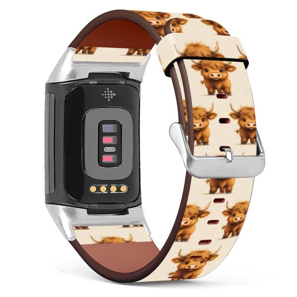 商品名:  Mingdao Compatible with Fitbit Charge 5 / Charge 6 Stylish PU Leather Band Replacement Strap, Highland Cow MD8319ブ...