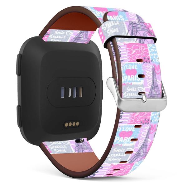 商品名:  Mingdao Compatible with Fitbit Versa 2/1/Lite/SE Stylish PU Leather Band Replacement Strap, Paris MD8377ブランド: Ming...