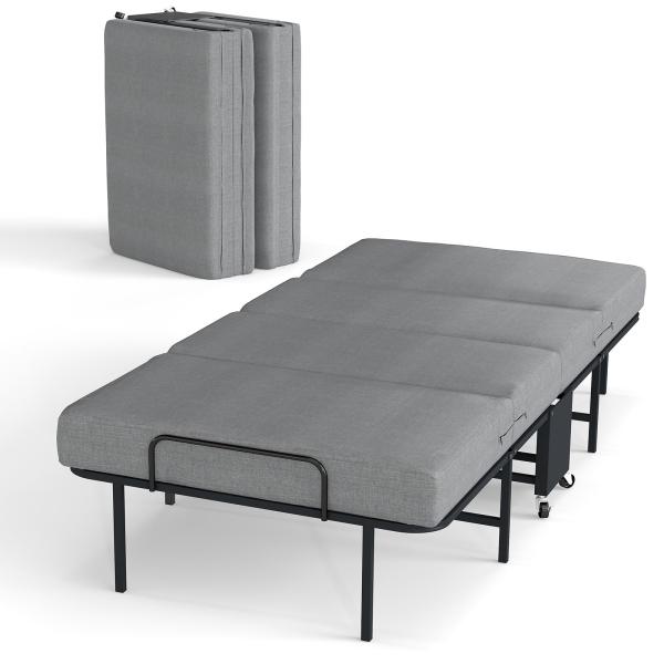 商品名: Fabulis 折りたたみベッド マットレス付き ポータブル折りたたみ式ベッド 大人用 キャスター付きベッドゲスト 低反発マットレス メタルフレーム 省スペース折りたたみ Fabulis Folding Beds with Mat...