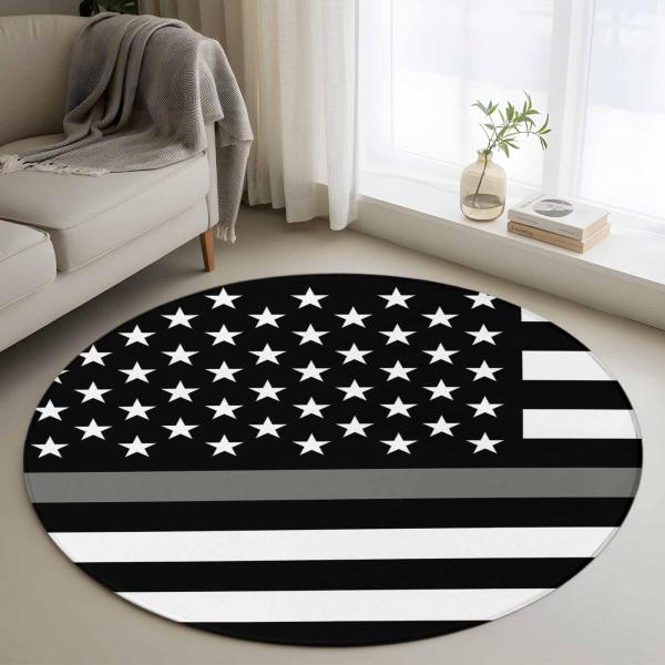 商品名:  Thin Gray Small Round Rugs 3ft Washable Line Law Enforcement Correctional Corrections Guards Officers Circle Area ...