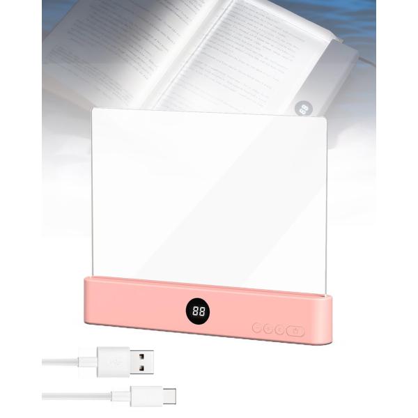 商品名: 充電式クリアLEDフラット読書灯、読書フラットクリップブックフルページライト-調光パネルプレートランプ3色&amp;夜のベッドでの読書タイマー-女性と男性の読者へのギフト(ピンクのブックライト) Rechargeable Clea...