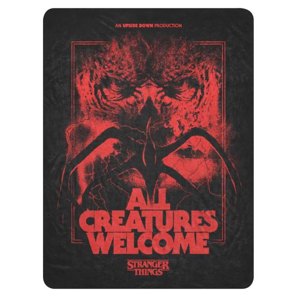商品名: Stranger Things All Creatures Welcome シェルパブランケット ? ソフトフリーススロー 心地よいプラッシュ裏地 ソファ、ベッド、自宅、オフィス用 ? Netflix公式ライセンス商品、60 x ...