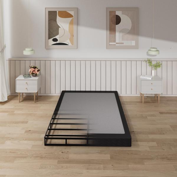 商品名: Tyndall 5インチボックススプリングフルサイズベッドベース、ロープロファイルヘビーデューティメタルマットレスファンデーションファブリックベッドカバー付き、滑り止め、ノイズなし、簡単組み立て、ブラック Tyndall 5 In...