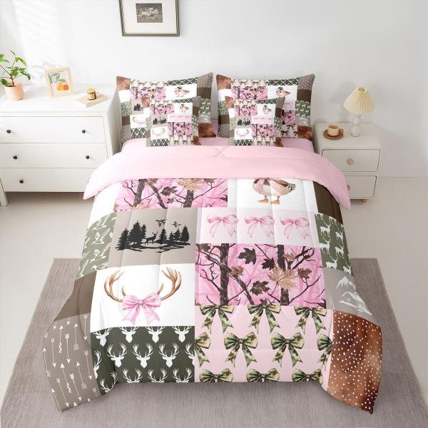 商品名:  Feelyou Hunting Girl Pink Bedding Set King Size,Mallard Duck Deer Camo Comforter Set with Sheets for Kids Teens Ro...