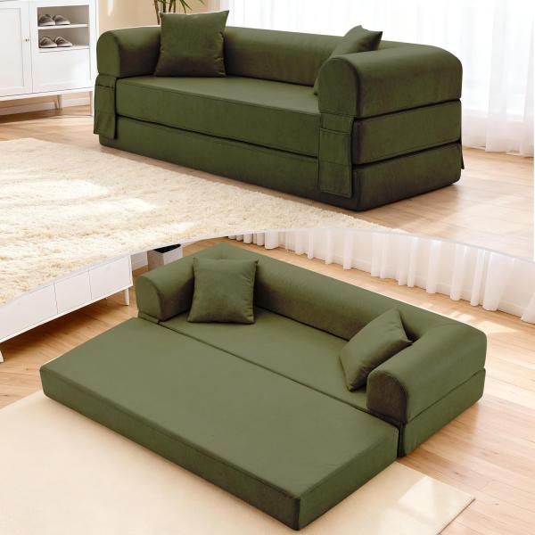 商品名:  78.5" Convertible Sleeper Sofa Bed, Faux Leather Deep Seat Folding Floor Sofa with Pullout Bed &amp; 2 Pillows, No...