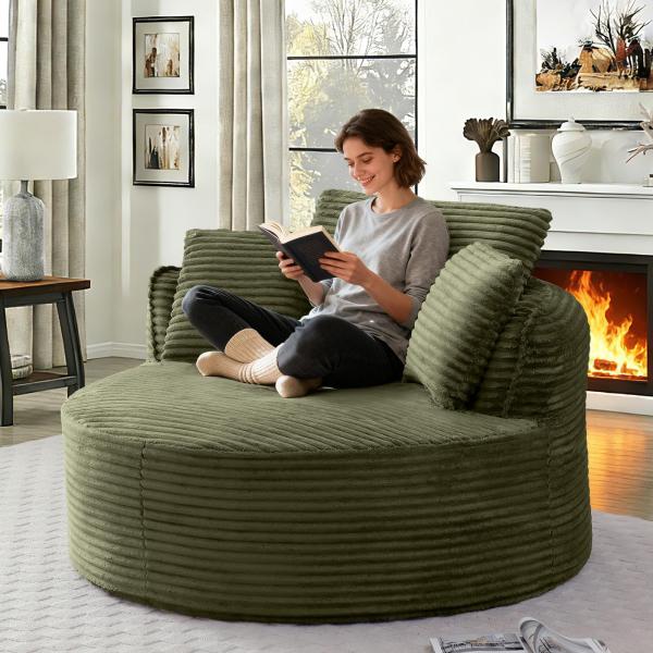 商品名:  GEEVIVO 53'' Oversized Round Chaise Longue Chair, Upholstered Corduroy Single Cloud Circle Sofa Chair Comfy Deep S...