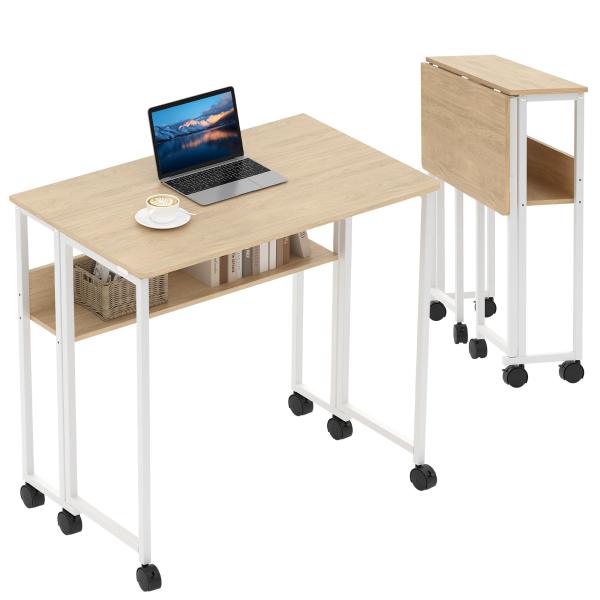 商品名:  Garvee Folding Desk Small Rolling Desk with Storage Shelf,31.5 Inch Foldable Computer Table for Small Spaces, Spac...