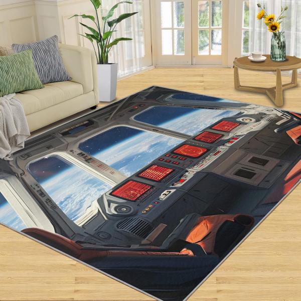商品名:  BAFABUI Futuristic Rug - 4x4 Square Rug - Spaceship Rugs for Living Room Bedroom, Blue Planet Indoor Carpet - Wash...