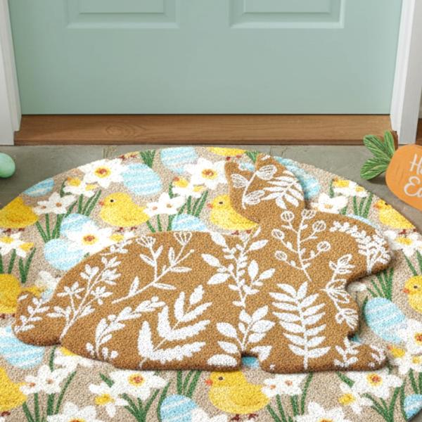 商品名: イースターラビット ウェルカムドアマット バニーフラワーマット Easter Bunny Coir Doormat for Front Door Easter Rabbit Welcome Door Mat Bunny Flowe...