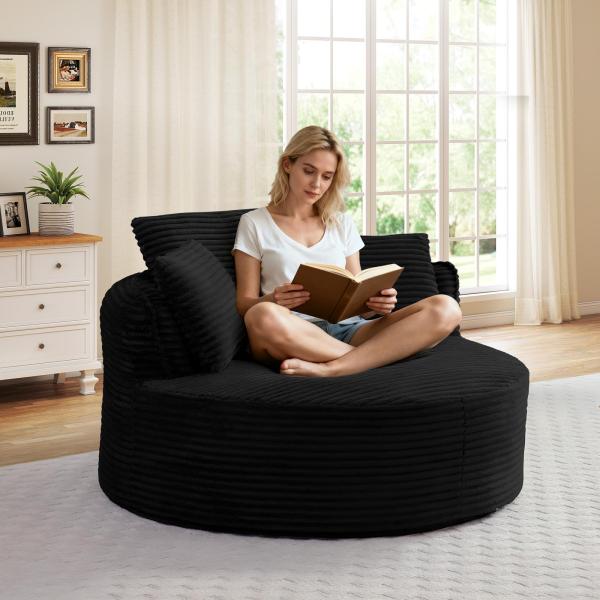 商品名:  53-inch Boneless Round Chair, Circle Corduroy Memory Foam Upholstered Chaise Lounge Indoor, Comfy Reading Accent D...