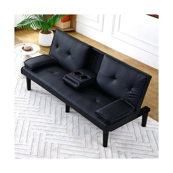商品名:  AnoYishev Futon Sofa Bed PU Leather Modern Convertible Futon Couch with Removable Armrests, Cup Holders, Loveseat ...