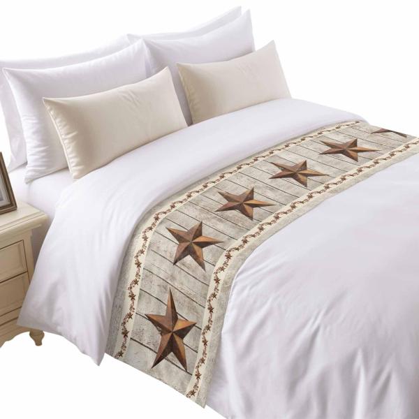 商品名:  Vintage Country Bed Runner for Full/Queen Bed, Rusty Metal Star Berry and Vine Wooden Planks Bedspread Protector S...