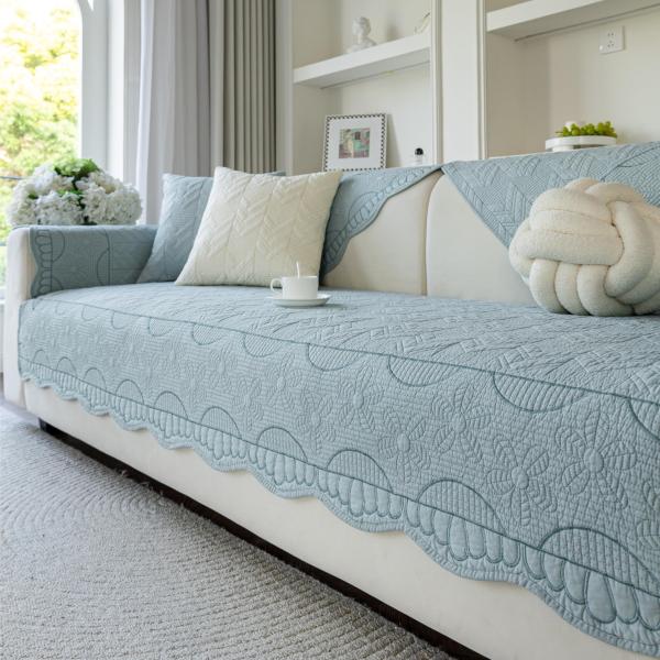 商品名: XSlive コットンキルトペットカウチカバー ソファ用 農家用 素朴な花柄刺繍 セクショナルカウチカバー ソフト 滑り止めソファ スリップカバー 家具プロテクター 子供/犬/ペット用 (ブルー, 109.2cmx94インチ) X...