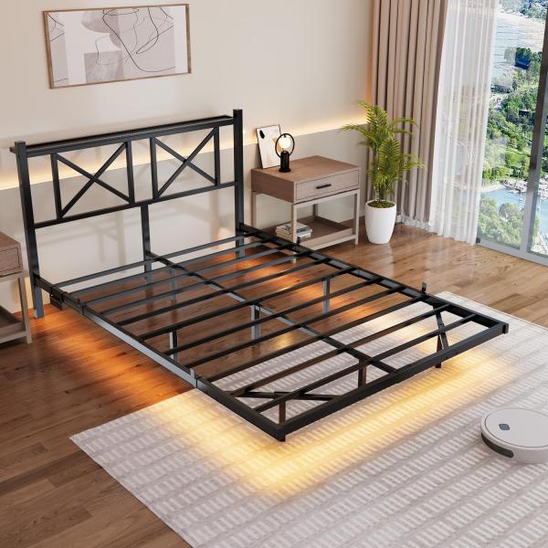 商品名:  Zentrava Floating Bed Frame Full Size with Headboard and Storage, Heavy Duty Low Profile Metal Platform Bed with S...