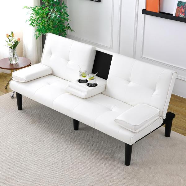 商品名:  AnoYishev Futon Sofa Bed PU Leather Modern Convertible Futon Couch with Removable Armrests, Cup Holders, Loveseat ...