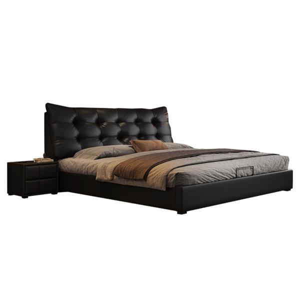 商品名:  DLCQIJI Black Genuine Leather Bed Set Upholstered Platform Bed Frame with Headboard and Storage Drawers Strong Woo...