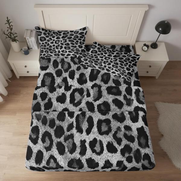商品名:  Black Grey Leopard Skin Queen Bed Sheets, 4 Piece, Wildlife Cheetah Fur Pattern Sheet Set with 16 Inch Deep Pocket...