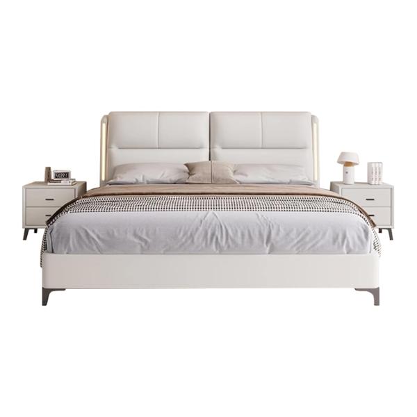 商品名:  LSIGHTUS White Modern Genuine Leather Wood Bed Upholstered Platform Bed Frame with Headboard and Lift Up Storage S...