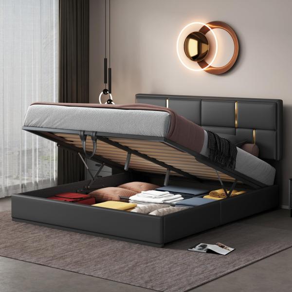 商品名:  Harper &amp; Bright Designs Queen Lift Up Storage Bed Frame, Modern Upholstered Platform Bed with Headboard, Hydra...
