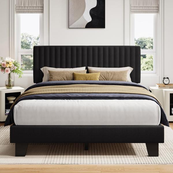 商品名:  iPormis Full Size Bed Frame, Upholstered Platform Bed with Vertical Linen Headboard, Wide Bed Legs and Strong Wood...