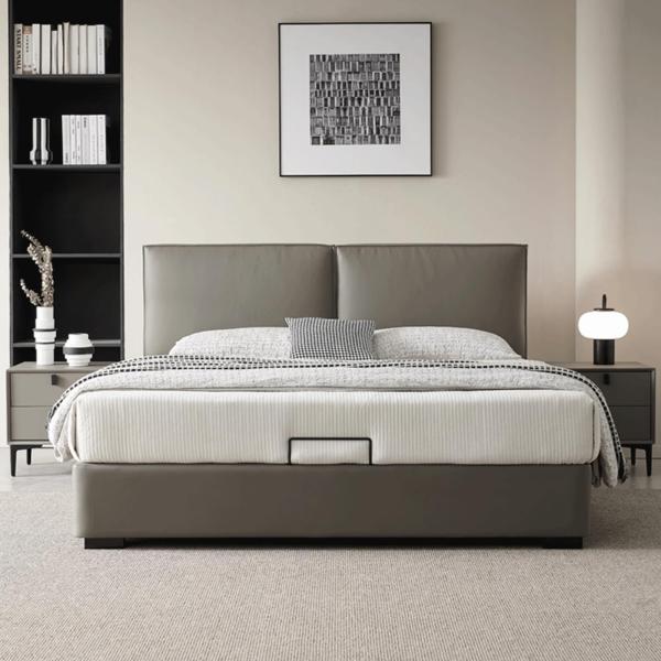 商品名:  LSIGHTUS Simple Full Size Genuine Leather Wood Bed Upholstered Platform Bed Frame with Headboard and Lift Up Stora...