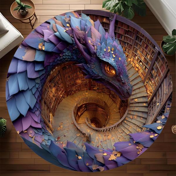 商品名: カスタム3Dプリントドラゴンクリスマスラウンドラグ、パーソナライズされた3Dドラゴンブックラバーラウンドラグ、ノンスリップラグカーペット、ベッドルーム、リビングルーム、誕生日(D1) Custom 3D Printed Drago...