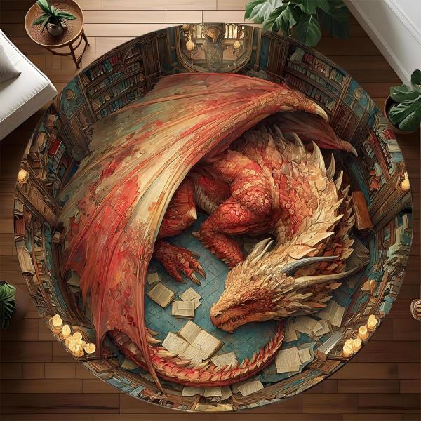 商品名: カスタム3Dプリントドラゴンクリスマスラウンドラグ、パーソナライズされた3Dドラゴンブックラバーラウンドラグ、ノンスリップラグカーペット、ベッドルーム、リビングルーム、誕生日(D7) Custom 3D Effect Dragon...