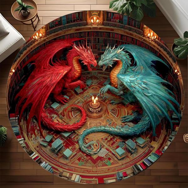 商品名: カスタム3Dプリントドラゴンクリスマスラウンドラグ、パーソナライズされた3Dドラゴンブックラバーラウンドラグ、ノンスリップラグカーペット、ベッドルーム、リビングルーム、誕生日(D4) Custom 3D Printed Drago...