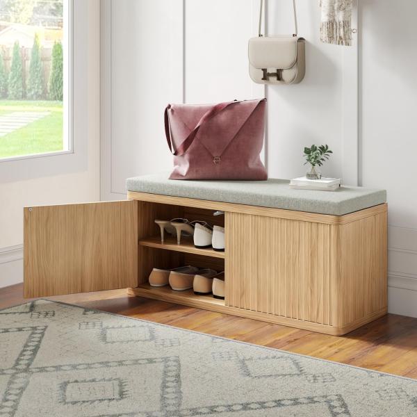 商品名:  MVXVM Entryway Shoe Storage Bench with 2" Cushion, 37.4" Small Bench with Shoe Rack, Cabinet Organizer for Hallway...