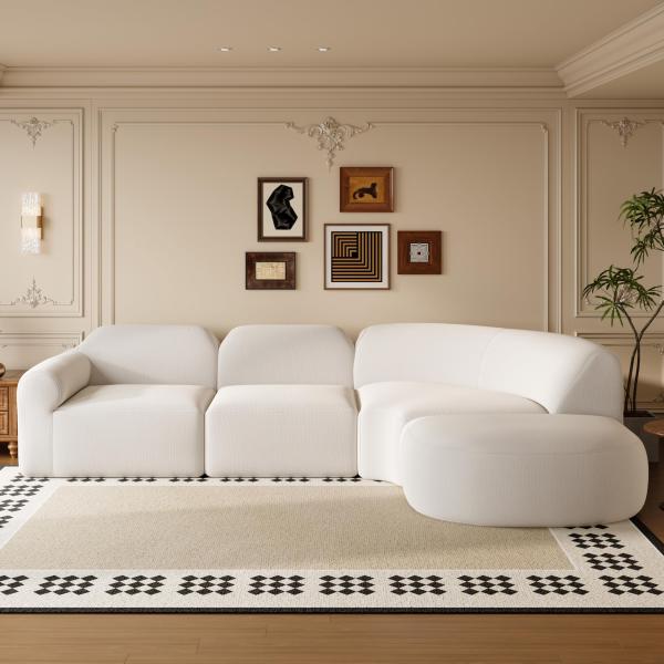 商品名:  Modern Curved Sofa Set, Fully Assembled Couch with Lamb-Wool-Like Fabric, High-Density Frame-Free Sponge Design, D...