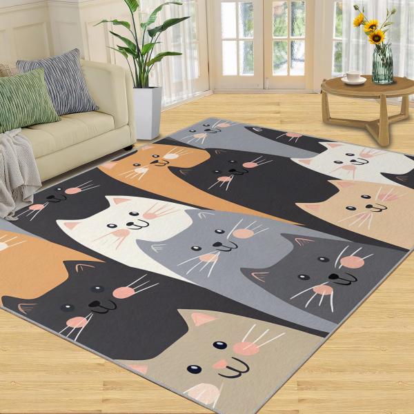 商品名:  BAFABUI Cartoon Rug 5x5 Area Rug, Cat Rugs for Living Room, Cute Kids Washable Rugs for Bedroom, Indoor Carpet &am...