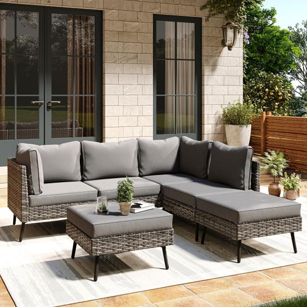 商品名:  LAUSAINT HOME 6 Pieces Outdoor Sectional Sofa Set, All-Weather PE Rattan Conversation Set with Thick Cushions for ...