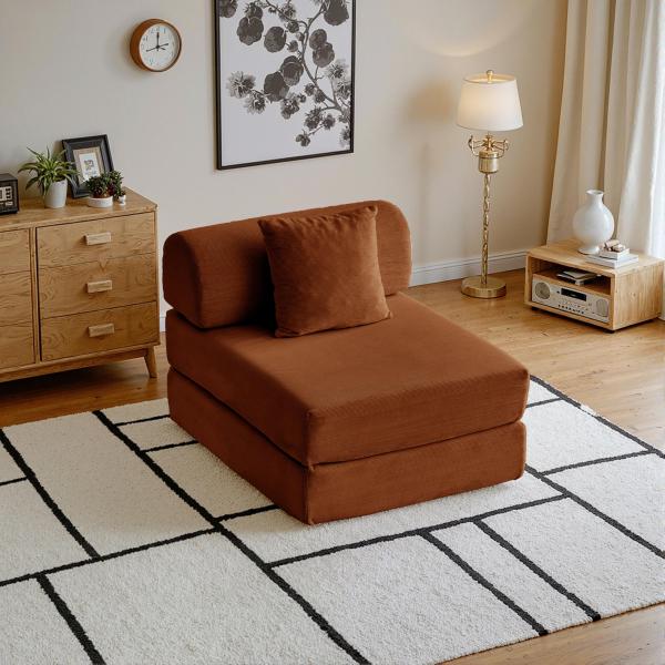 商品名:  31.5'' Convertible Compressed Corduroy Folding Sofa Bed, Modern Boneless Pull Out Sleeper Sofa Couch in a Box, 3 i...