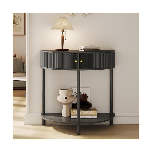 商品名:  Half Moon Console Entryway Table, Modern Small Entry Sofa Table with Storage and Bottom Shelf, Small Console Table...