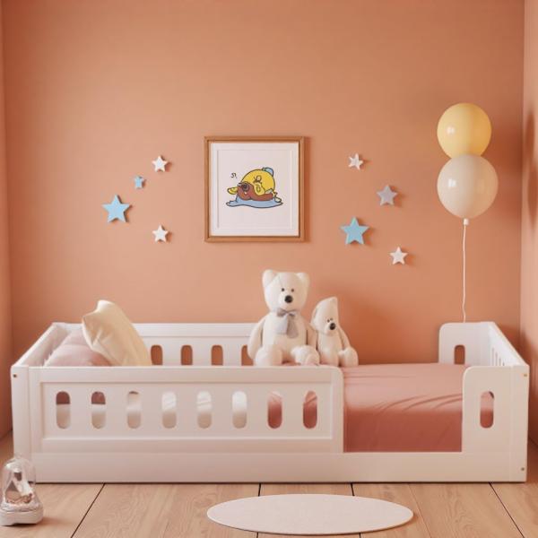 商品名:  LUMISOL Twin Size Montessori Floor Bed with Guardrail, Wood Montessori Bed Frame with Fence and Without Slats for ...