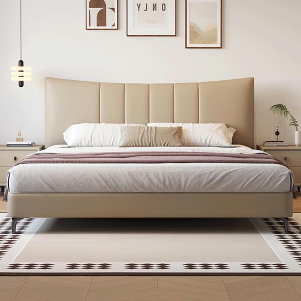 商品名:  LSIGHTUS Modern Genuine Leather Wood Bed Upholstered Platform Bed Frame with Headboard and Lift Up Storage Strong ...