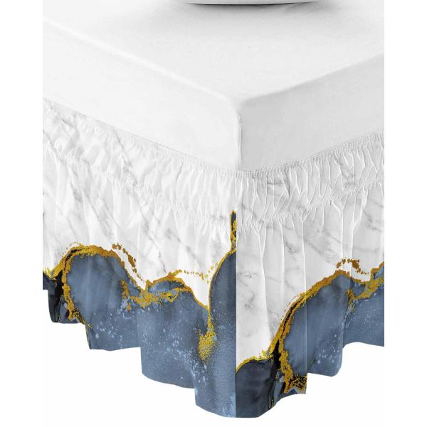 商品名:  RisQiten Blue Gold Marble Bed Skirt Cal King Size 18 Inch Drop, Adjustable Elastic Bedskirt Dust Ruffle for Cal Ki...