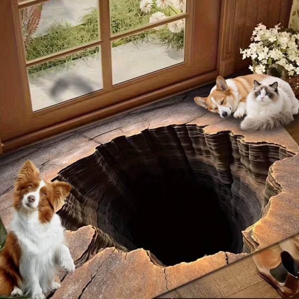 商品名: ホール効果のある3D光学イリュージョンラグ ? インタラクティブなイリュージョンラグ、楽しいペットの反応、犬&amp;猫用、滑り止め視覚トリックフロア装飾リビングルーム&amp;エントランススペース用 45.7 x 68.6 cm...