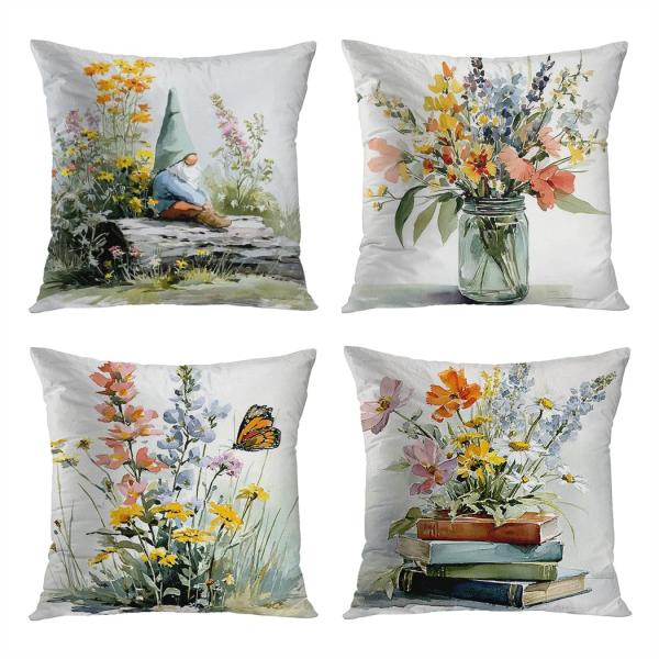 商品名: Aowced スプリングスロークッションカバー 4枚セット 水彩画 花柄 野花 ホームデコレーション スローピローケース クッションカバー ソファ/カウチ/ベッドチェア用 18x18インチ Aowced Spring Throw ...