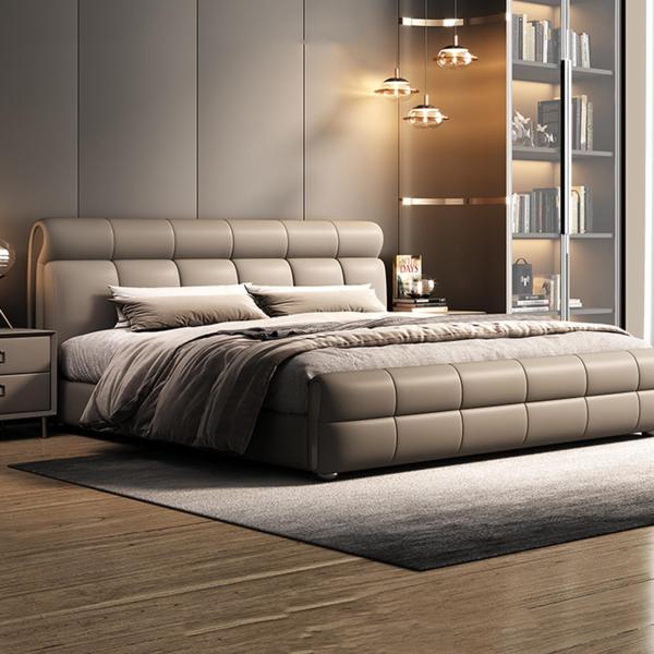 商品名:  DLCQIJI King Size Luxury Genuine Leather Wood Bed Upholstered Platform Bed Frame with Headboard and Lift Up Storag...