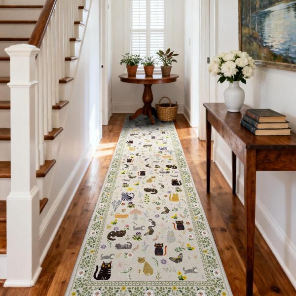 商品名:  Washable 2x10 Hallway Runner Rug: Non Slip Soft Long Low Pile Animal Cat Print Carpet Rugs with Rubber Backing Wat...