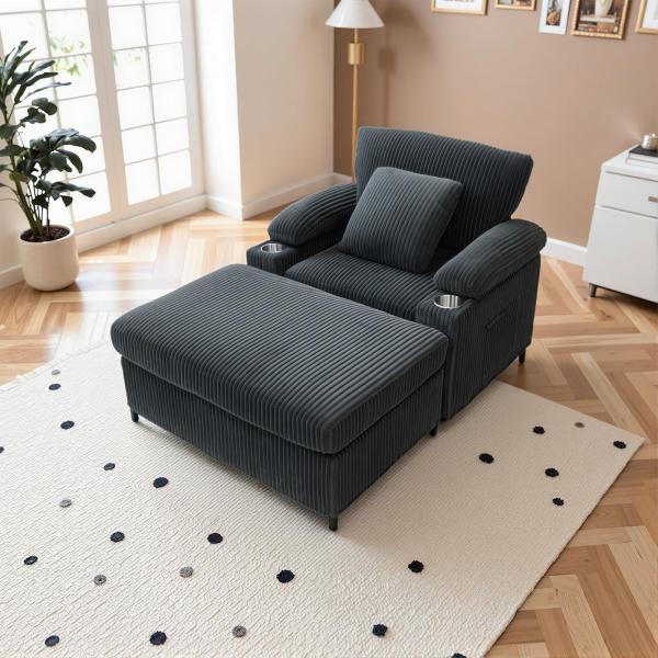 商品名:  Asukale Oversized Boneless Chaise Lounge Chair Indoor with Removable Ottoman, 2-in-1 Sleeper Chair Bed with Storag...