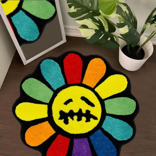 商品名: Shovagy Trippy Happy Face Rug クールラグ 房付き 速乾 バスマット バスルーム用 ノンスリップ バスマット 吸水性 3.3フィート レインボー バスルームラグ ハロウィン ゴシック ゴースト スカル ...