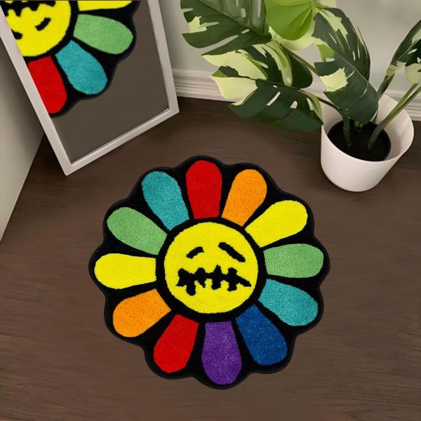 商品名: Shovagy Trippy Happy Face Rug クールラグ 房付き 速乾 バスマット バスルーム用 ノンスリップ バスマット 吸水性 2フィート レインボー バスルームラグ ハロウィン ゴシック ゴースト スカル ホラ...