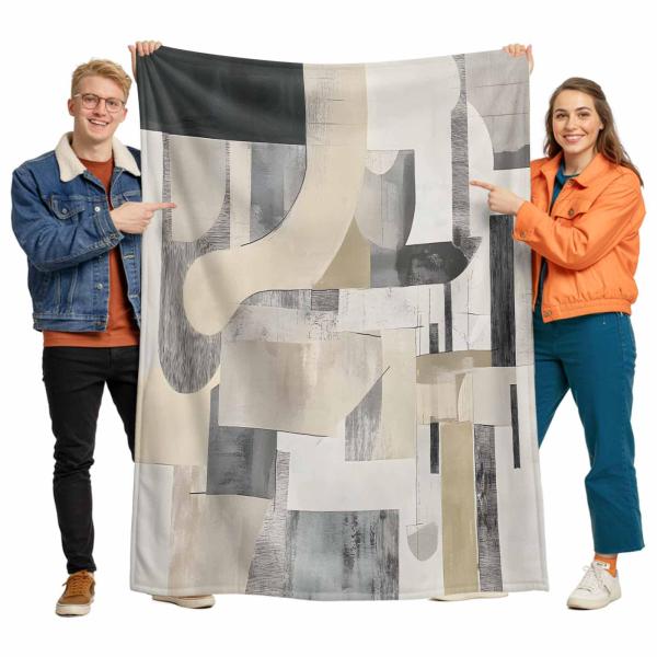 商品名:  Grey Beige Abstract Ultra Soft Throw Blanket for Couch Bed Chair Travel Watercolor Modern Geometric Fluffy Fleece ...