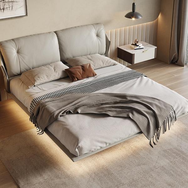 商品名:  LSIGHTUS Gray Full Size Upholstered Platform Bed Frame Genuine Leather Wood Bed with Headboard and Lift Up Storage...